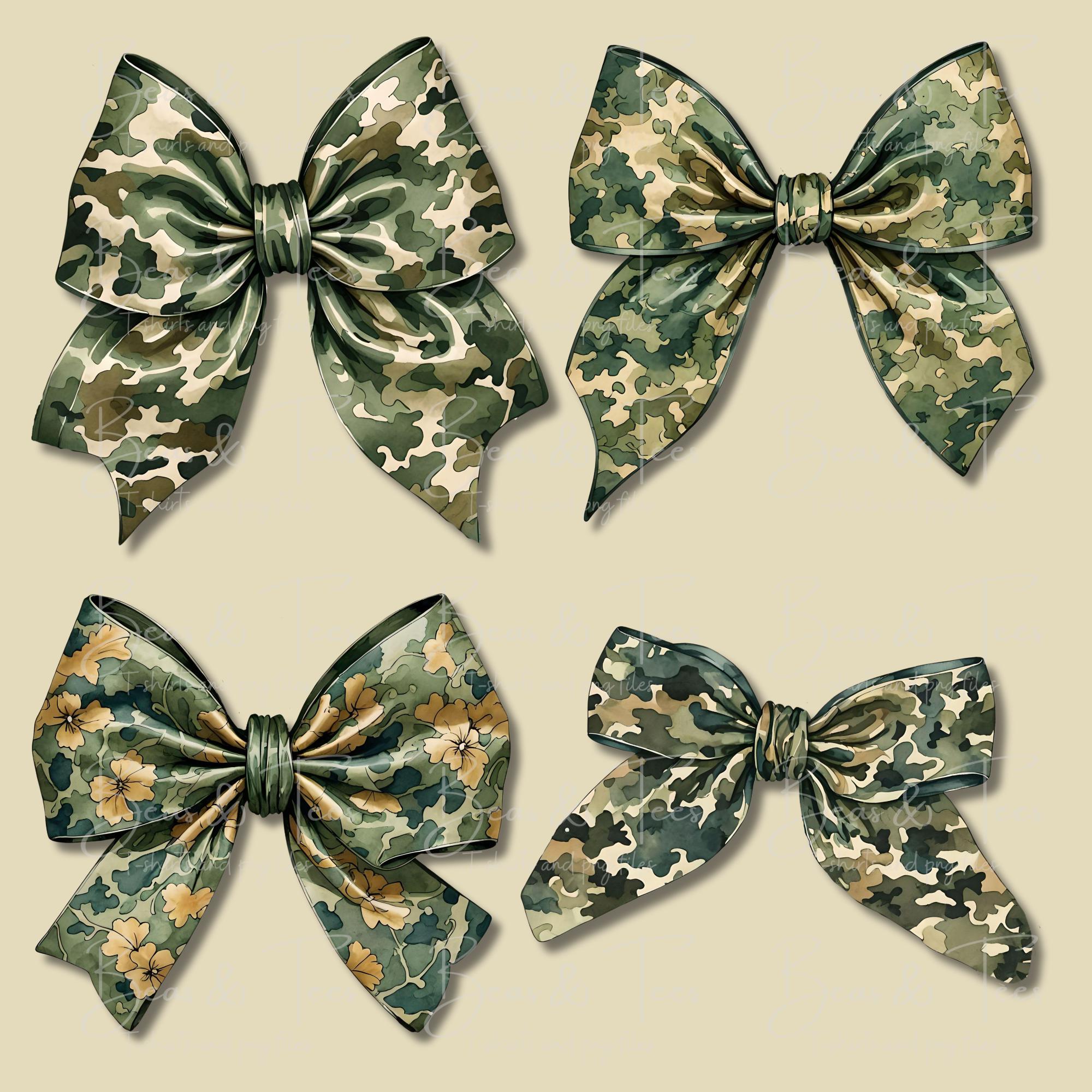Camouflage Bow Clipart Watercolor Camo Hunting Bows Coquette Camo Bow ...