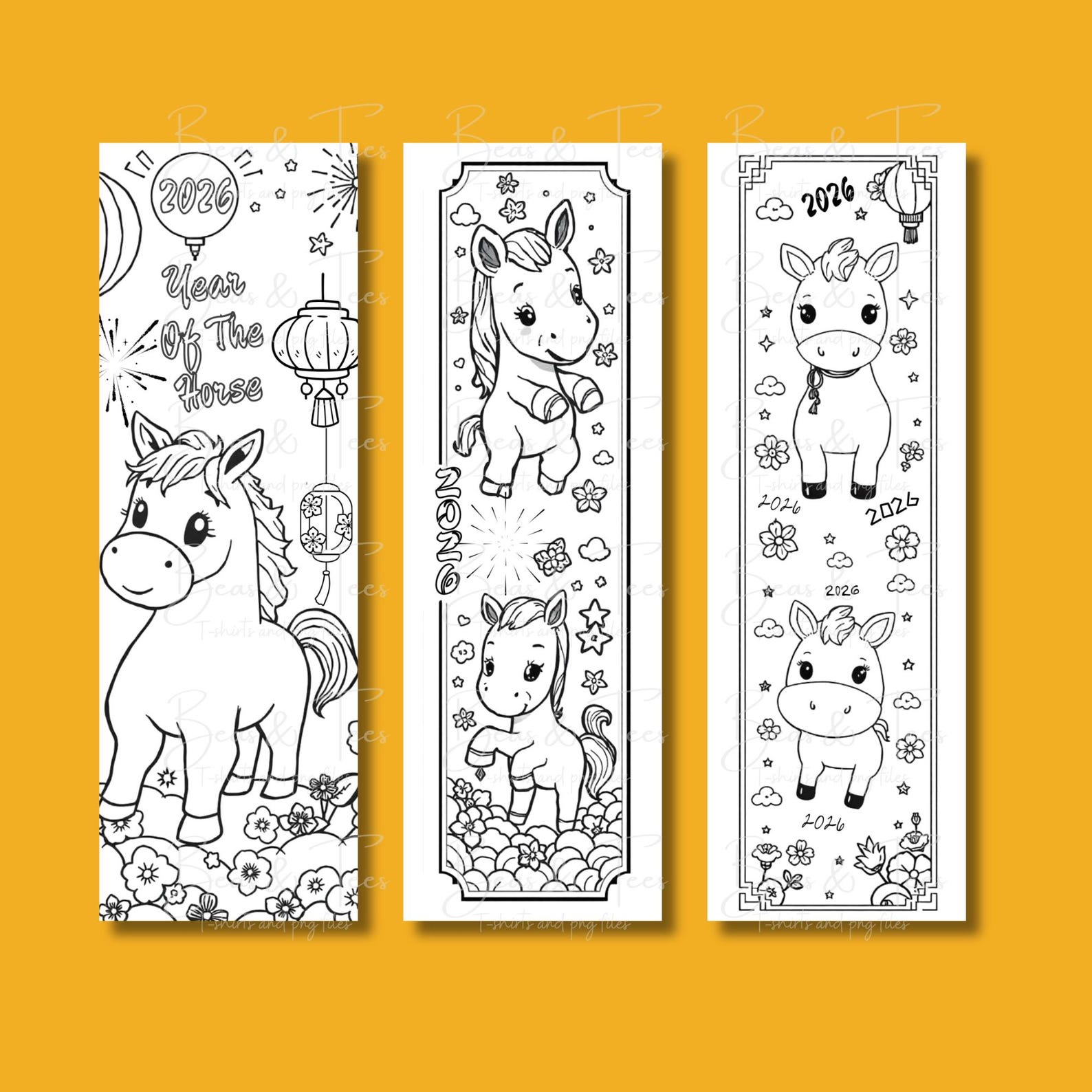 Lunar New Year 2026 Year of the Horse Coloring Bookmarks Chinese Zodiac ...