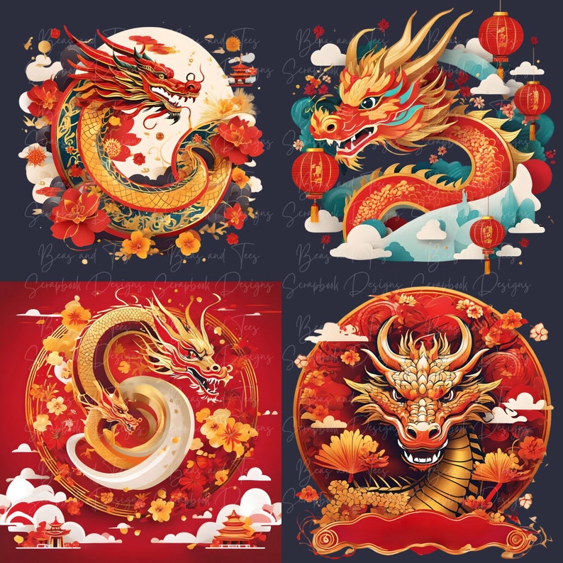Year of the Dragon Lunar New Year Chinese Zodiac Clipart Bundle ...