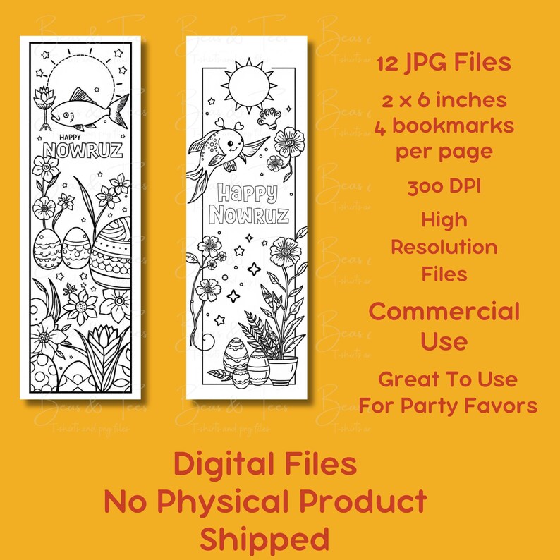 Nowruz Coloring Bookmarks Persian New Year Printable Party Favor Haft ...