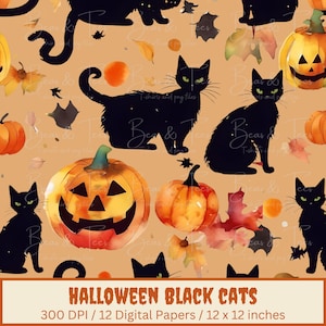 Halloween Black Cat Digital Paper Pack 12 Printable 12x12 Inch Paper ...