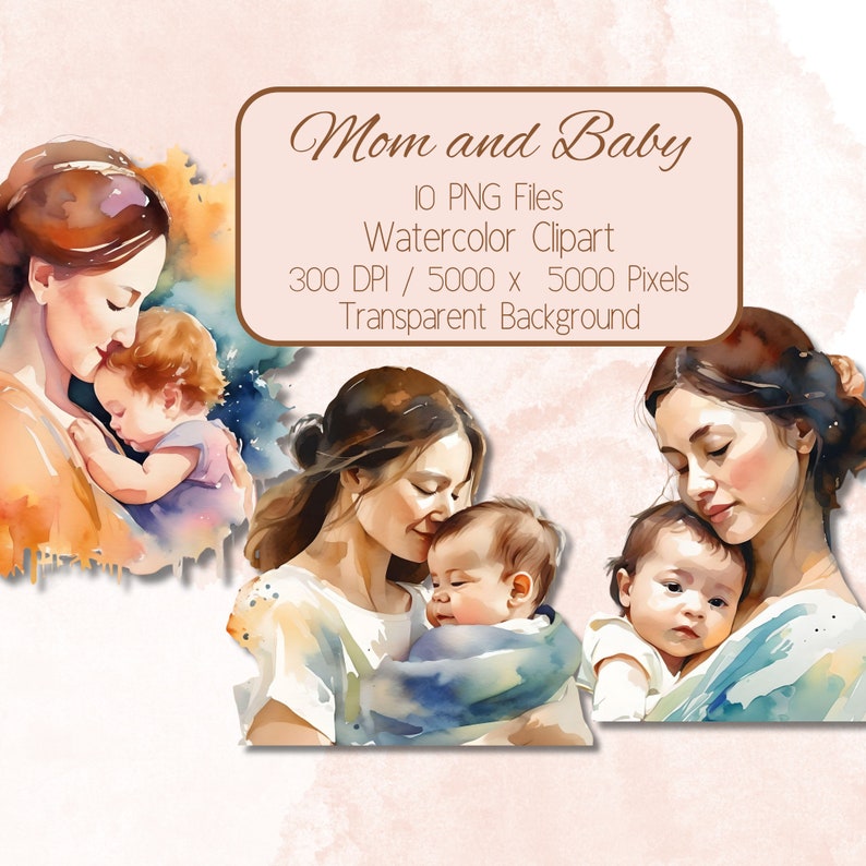 Mom and Baby Clipart Bundle, Printable Watercolor Momma Mother Child ...