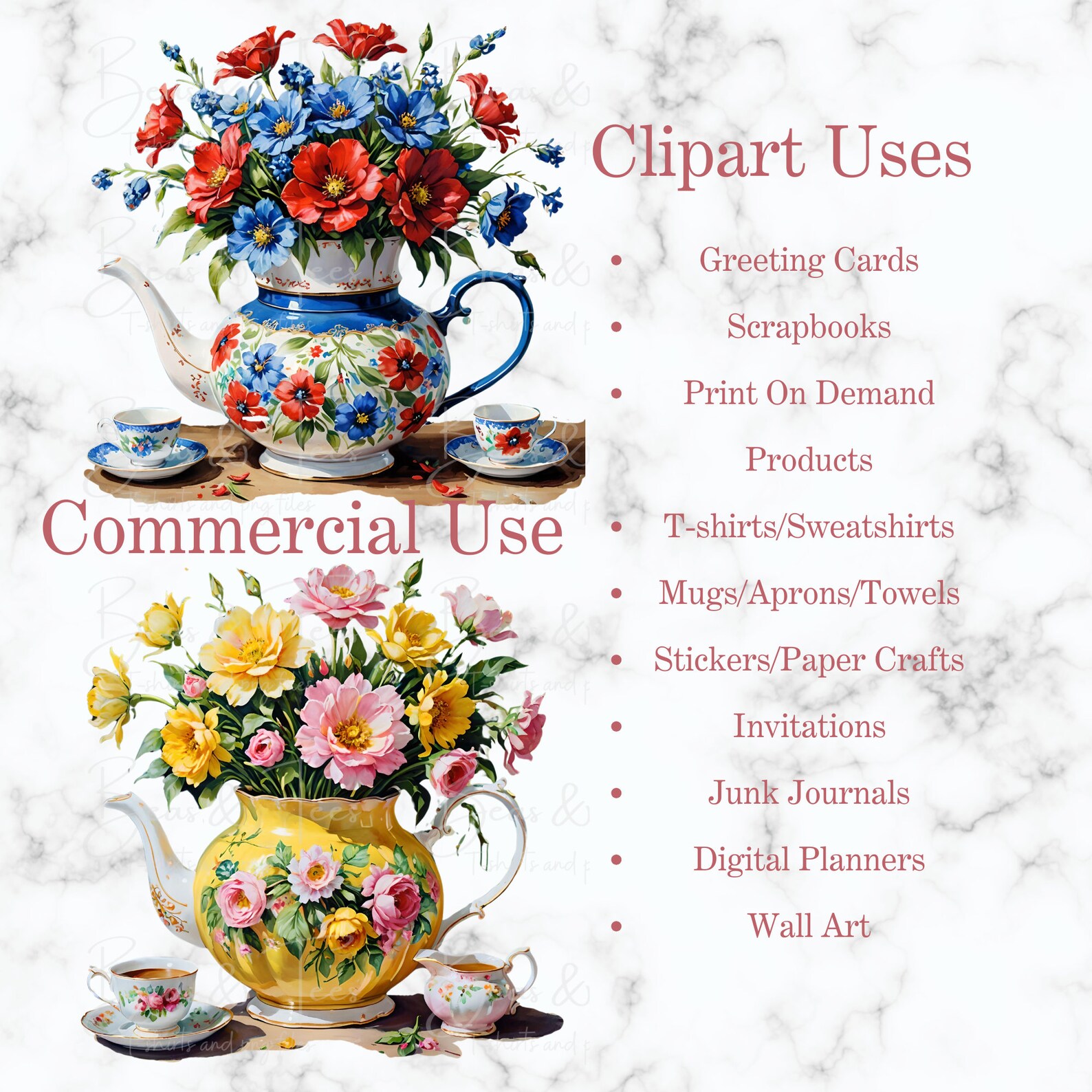 Victorian Teapot Clipart Bundle 2, Printable Vintage Flower Tea Set ...