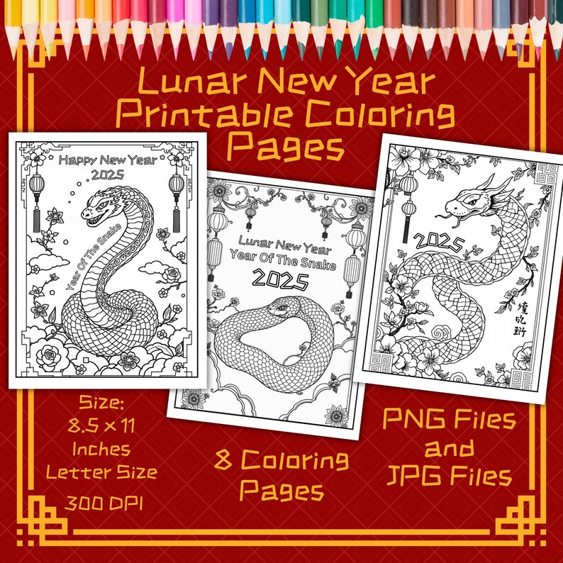 Lunar New Year 2025 Coloring Pages Year of the Snake Printable Chinese ...
