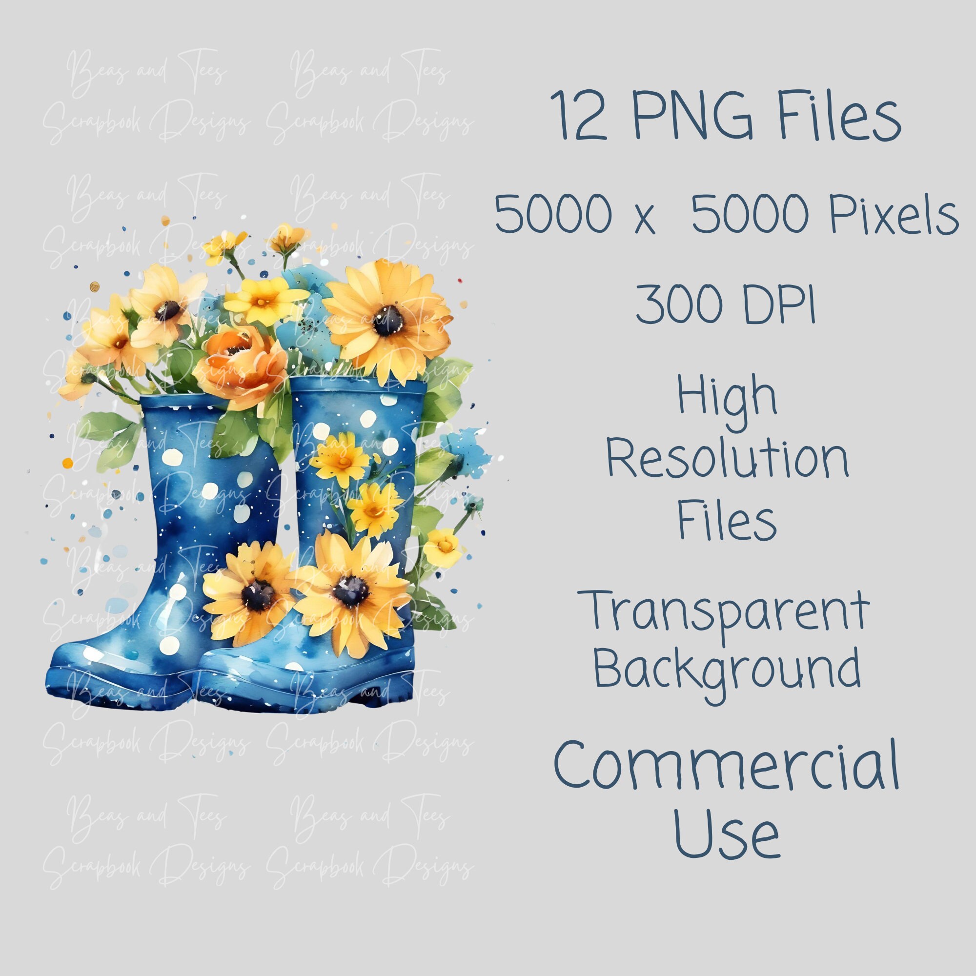 Polka Dot Rain Boot Clipart Printable Floral Wellies Garden Boots ...