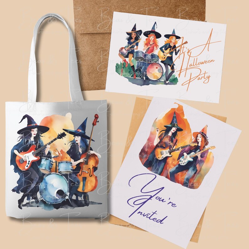 Witch Rock Band Clipart Halloween Witch PNG 12 Watercolor Digital Files ...