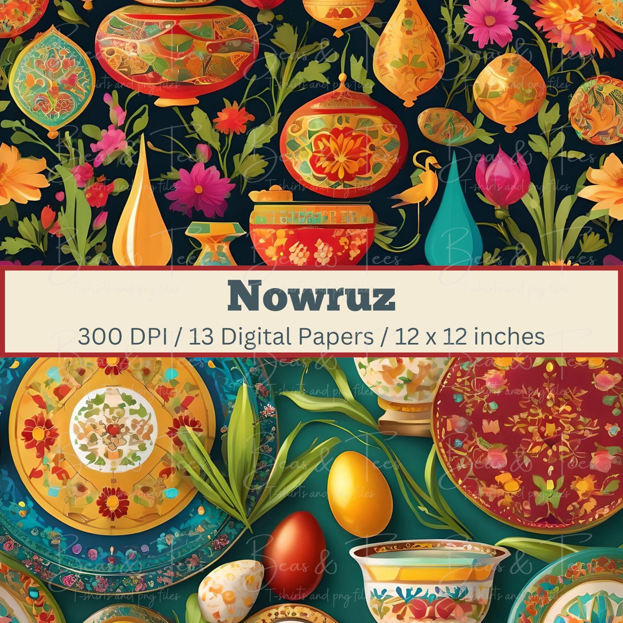 Nowruz Digital Paper Pack 13 Vibrant Persian New Year Designs 12x12 ...