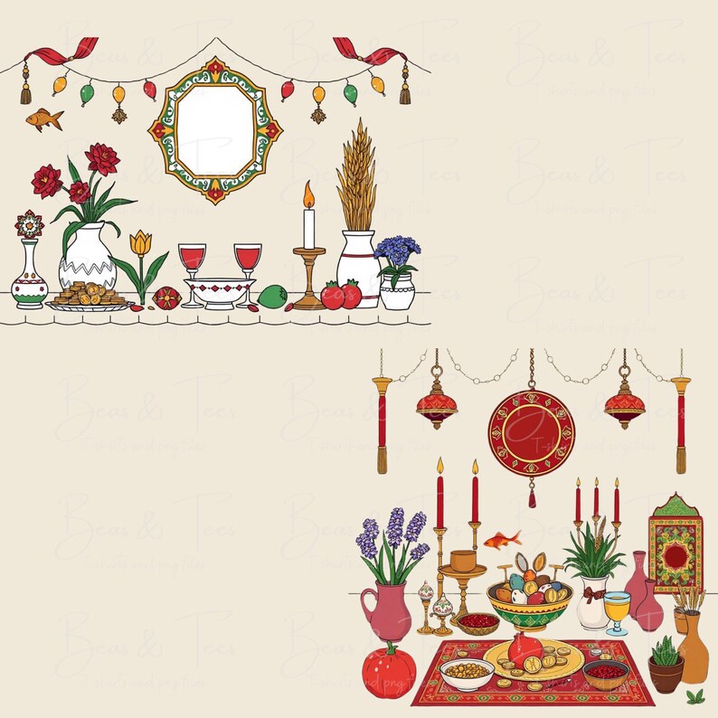 Nowruz Clipart Bundle Haft Sin Table Digital Graphics Persian New Year ...