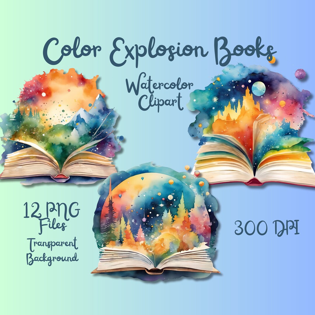 Color Explosion Book Clipart Bundle Printable Digital Watercolor ...