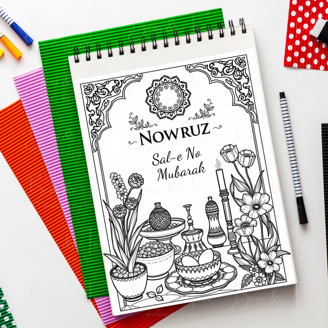 Nowruz Printable Coloring Pages Persian New Year Haft Sin Art Digital ...