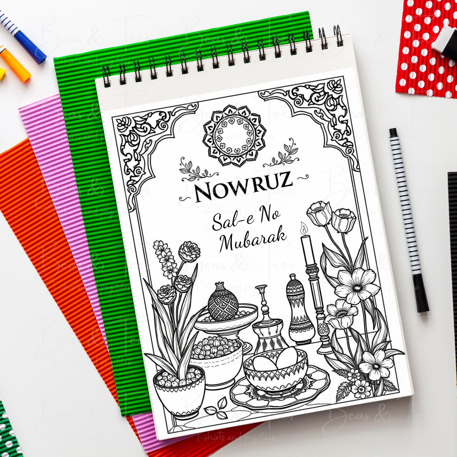 Nowruz Printable Coloring Pages Persian New Year Haft Sin Art Digital ...