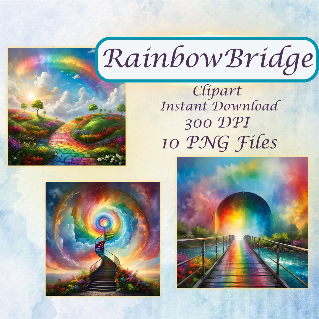 Rainbow Bridge Clipart Pet Loss Memorial Watercolor Art Add Your Own ...