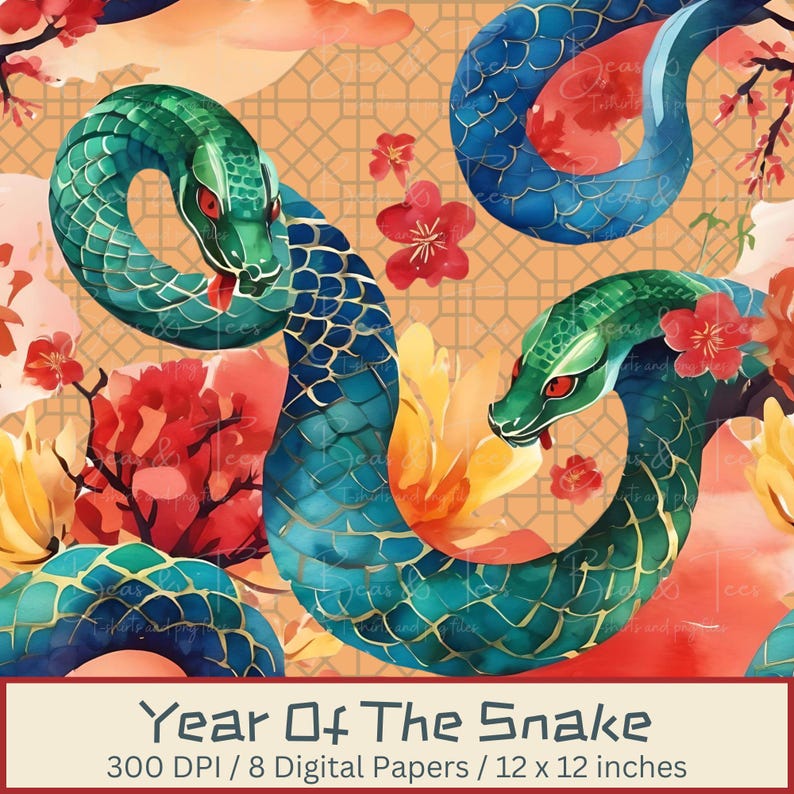 Year of the Snake Digital Paper Chinese Zodiac Animal 12 X 12 Inch ...