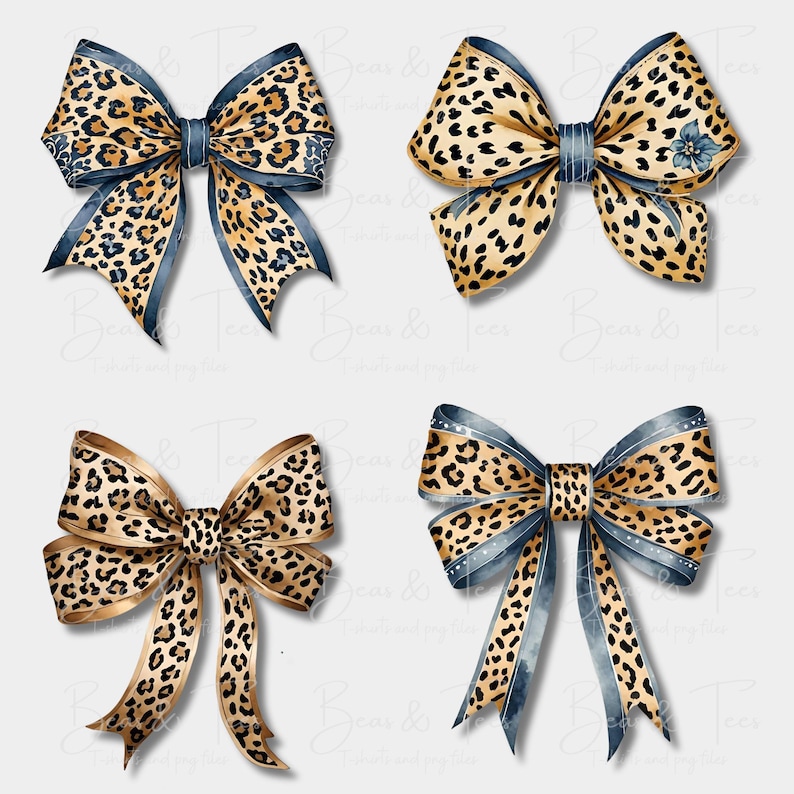 Leopard Print Bow Clipart Watercolor Animal Print Bows Coquette Leopard ...