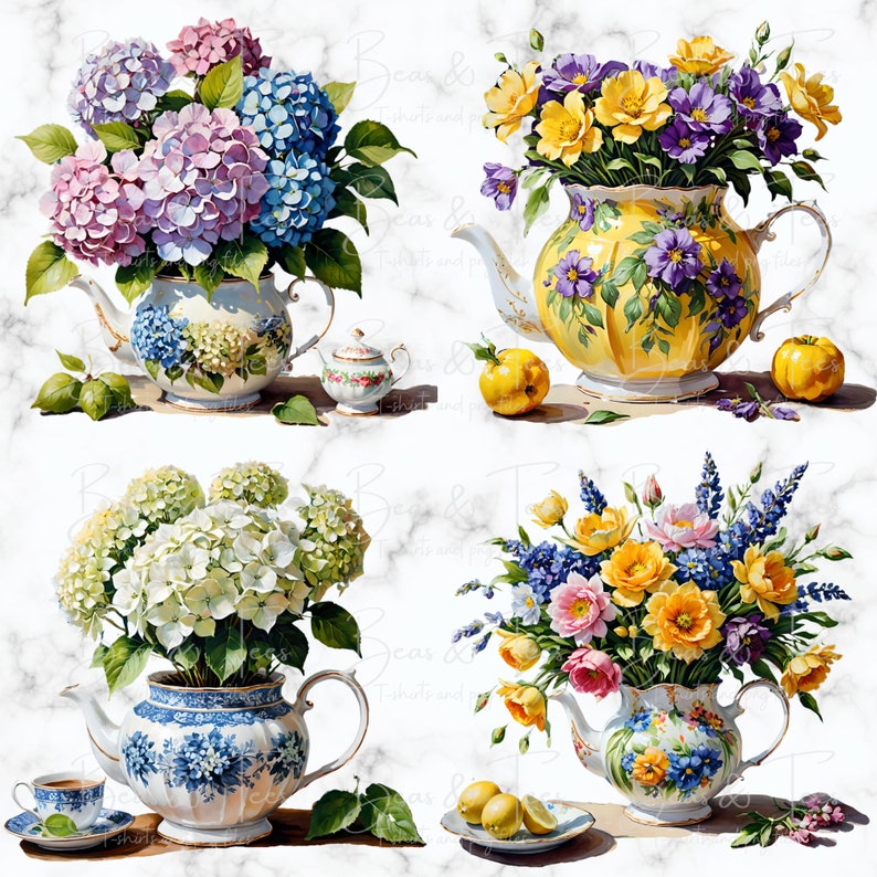 Victorian Teapot Clipart Bundle 2, Printable Vintage Flower Tea Set ...