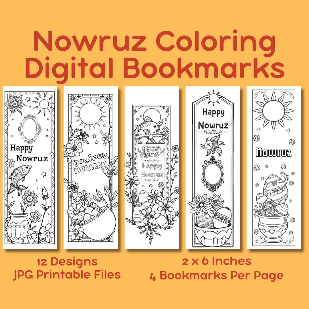 Nowruz Coloring Bookmarks Persian New Year Printable Party Favor Haft ...