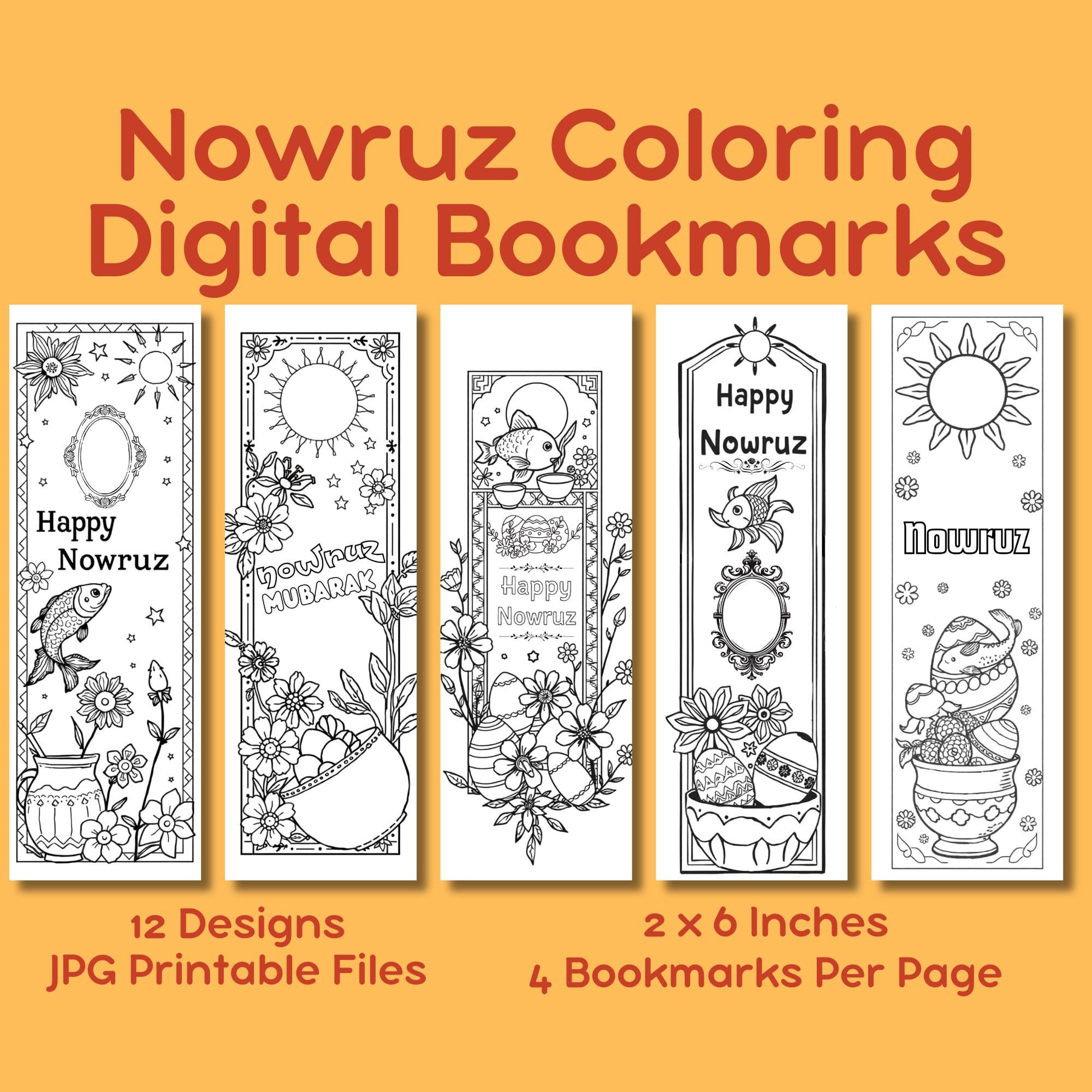 Nowruz Coloring Bookmarks Persian New Year Printable Party Favor Haft ...