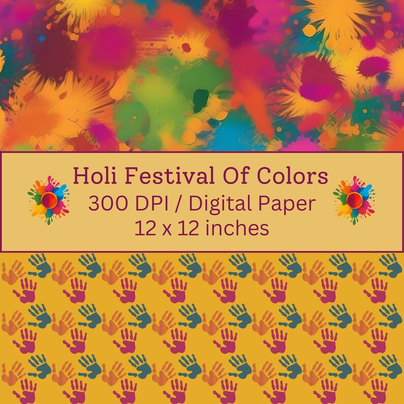 Holi Festival of Colors Digital Paper Clipart Pack, 12 X 12 Inch ...