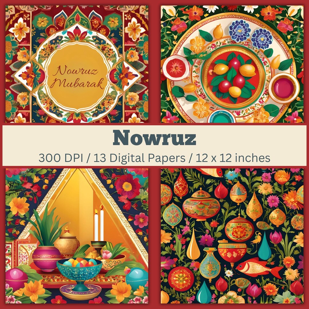Nowruz Digital Paper Pack 13 Vibrant Persian New Year Designs 12x12 ...