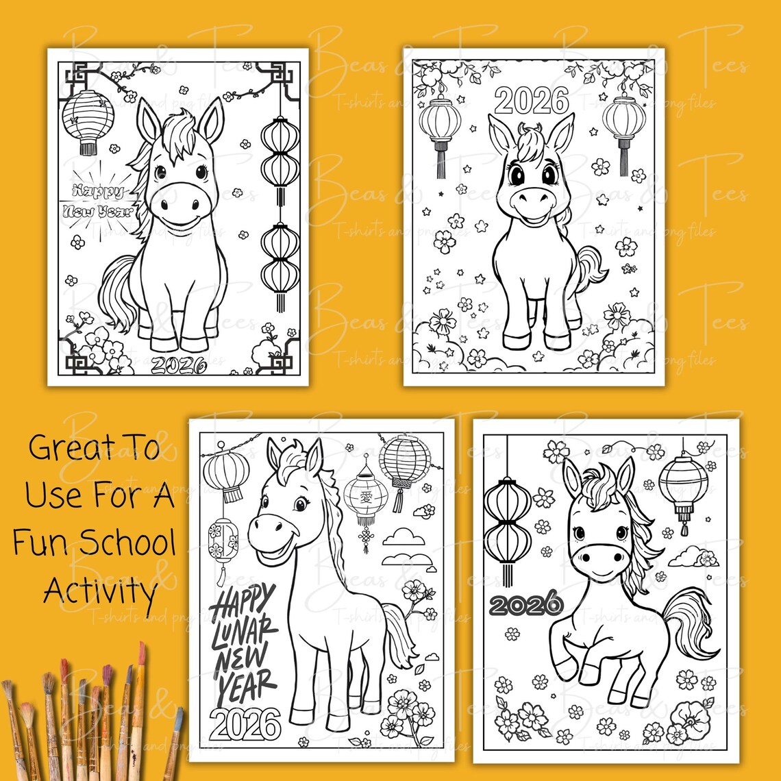 Lunar New Year Horse Coloring Pages | 2026 Year of the Horse Printable ...