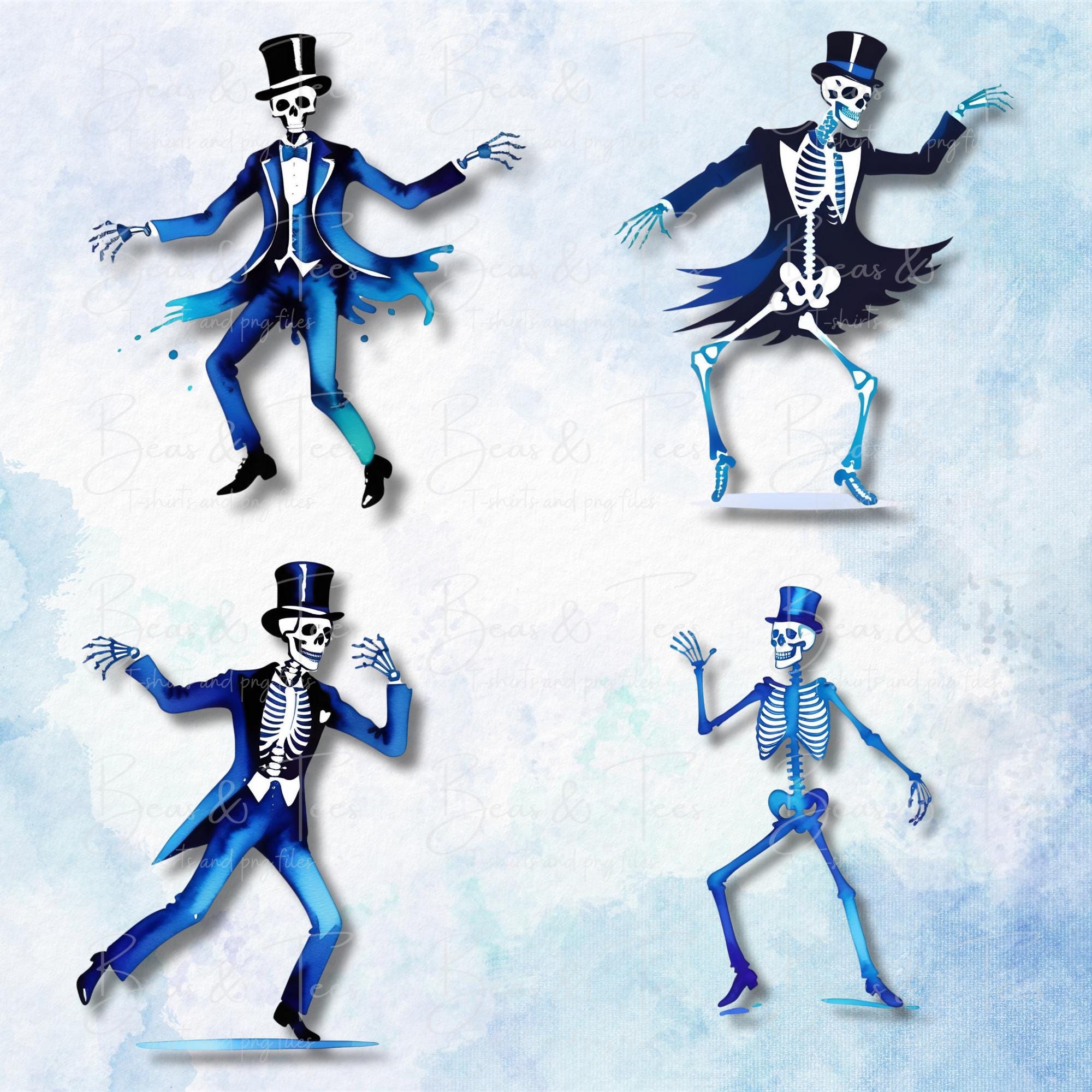 Tap Dancing Skeleton Watercolor Clipart Printable Halloween Skeleton ...