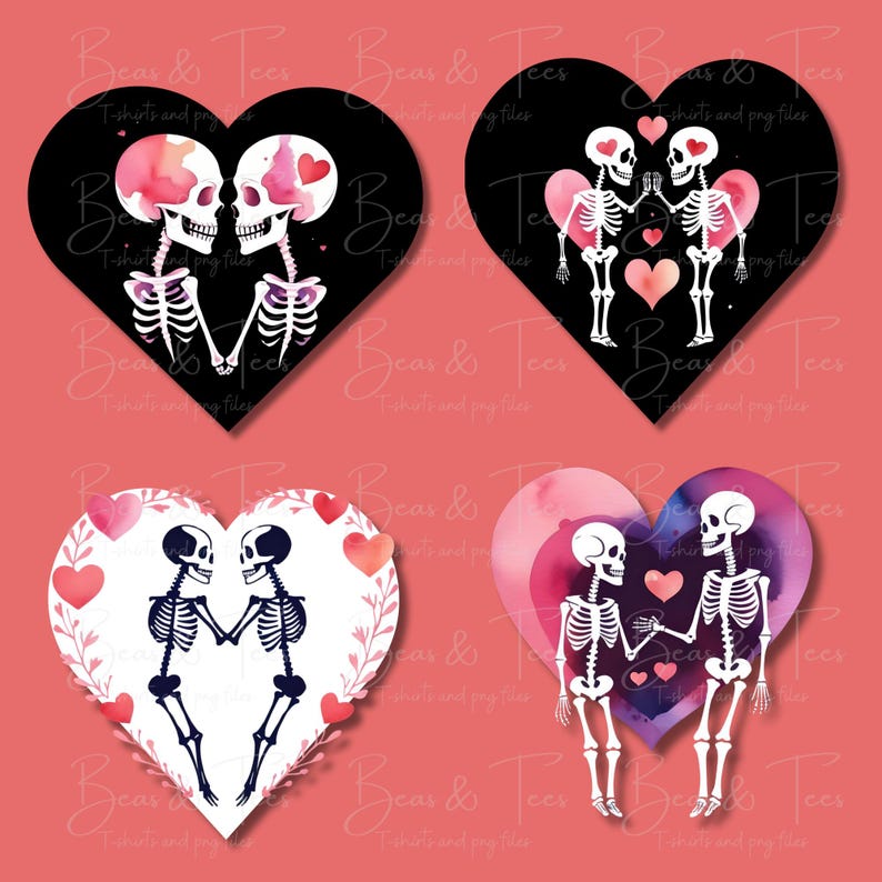 Skeleton Love Watercolor Clipart Romantic Skeleton Couple PNG 20 High ...