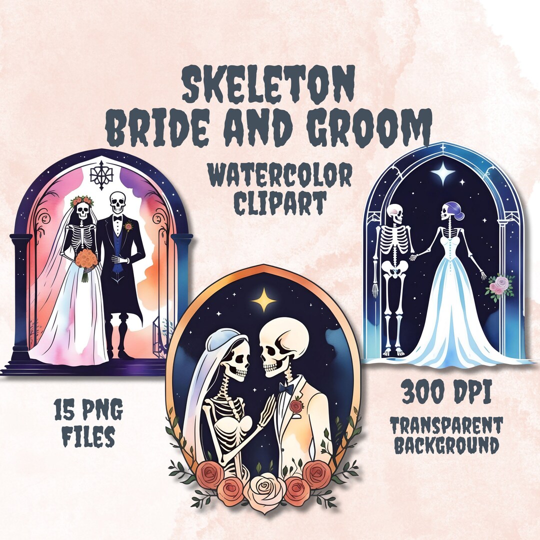 Skeleton Bride Groom Clipart Bundle Printable Watercolor Til Death Do ...