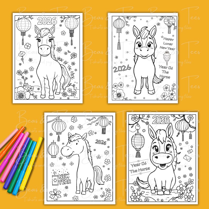 Lunar New Year Horse Coloring Pages | 2026 Year of the Horse Printable ...
