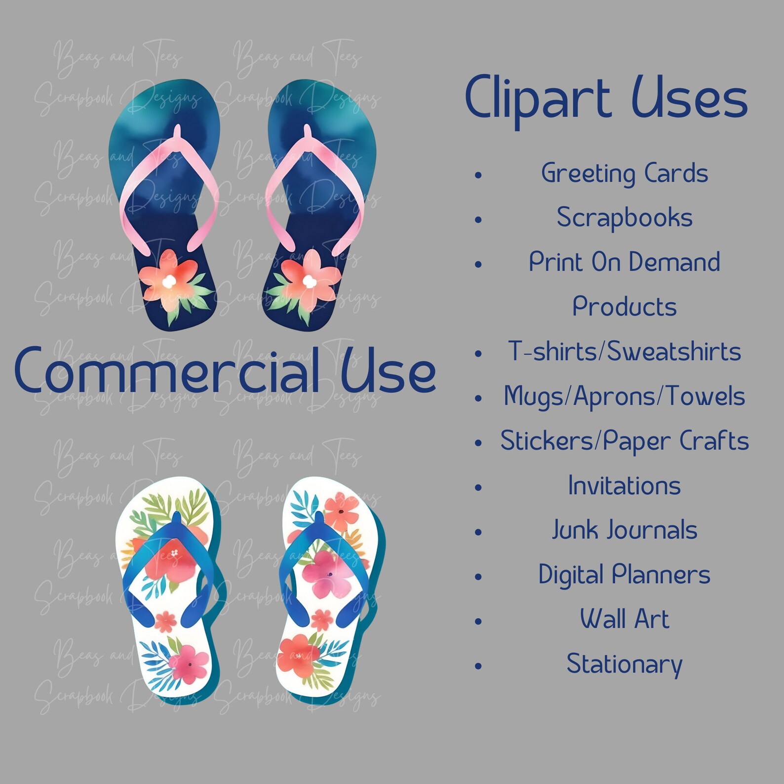 Floral Flip Flops Clipart Bundle, Printable Watercolor Flower Hawaiian ...