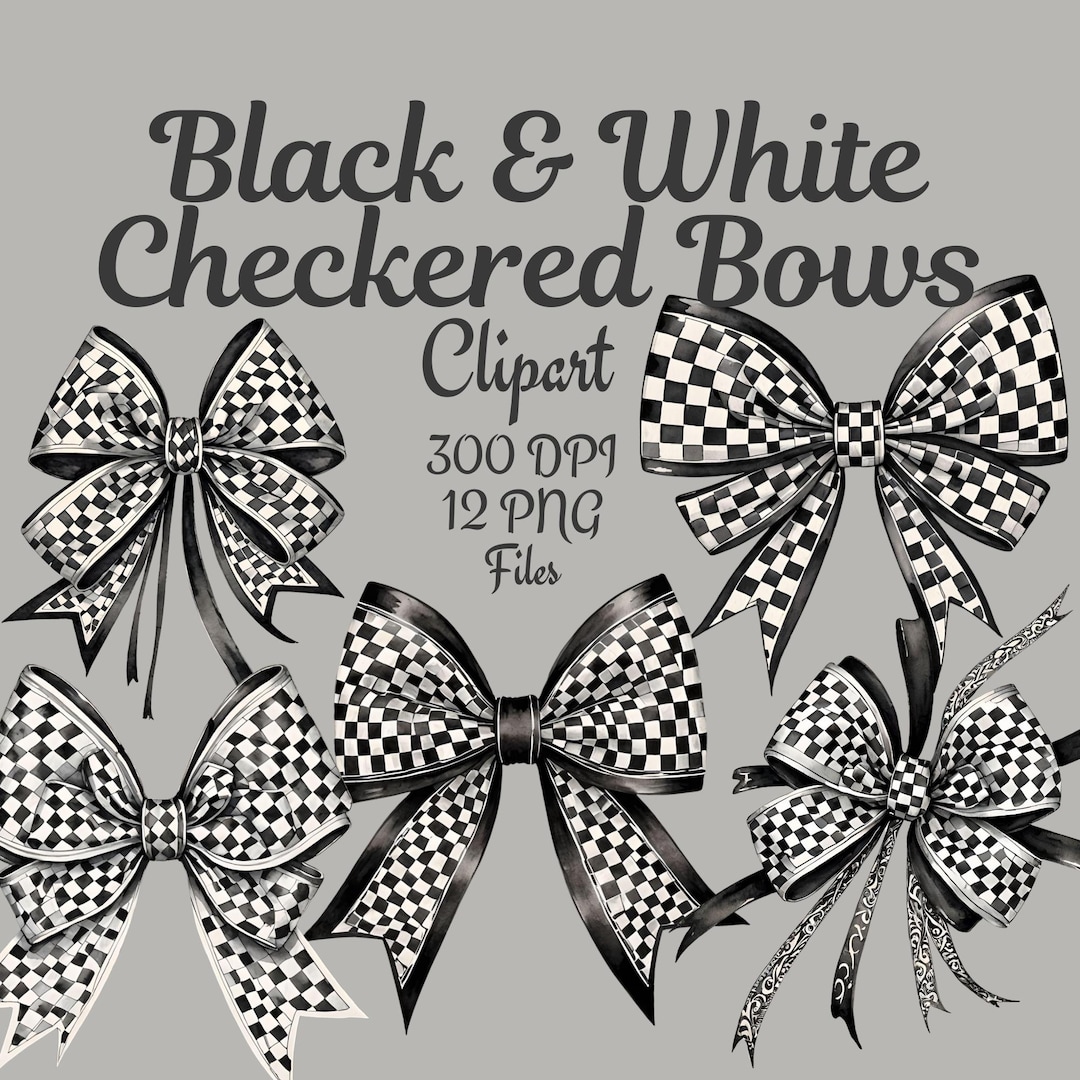 Black & White Checkered Bow Clipart Racing Bow PNG Checkered Flag Bow ...