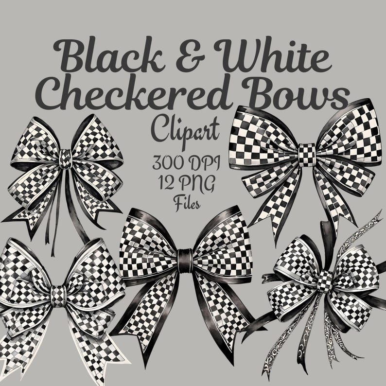 Black & White Checkered Bow Clipart Coquette Printable DIY Craft Race ...