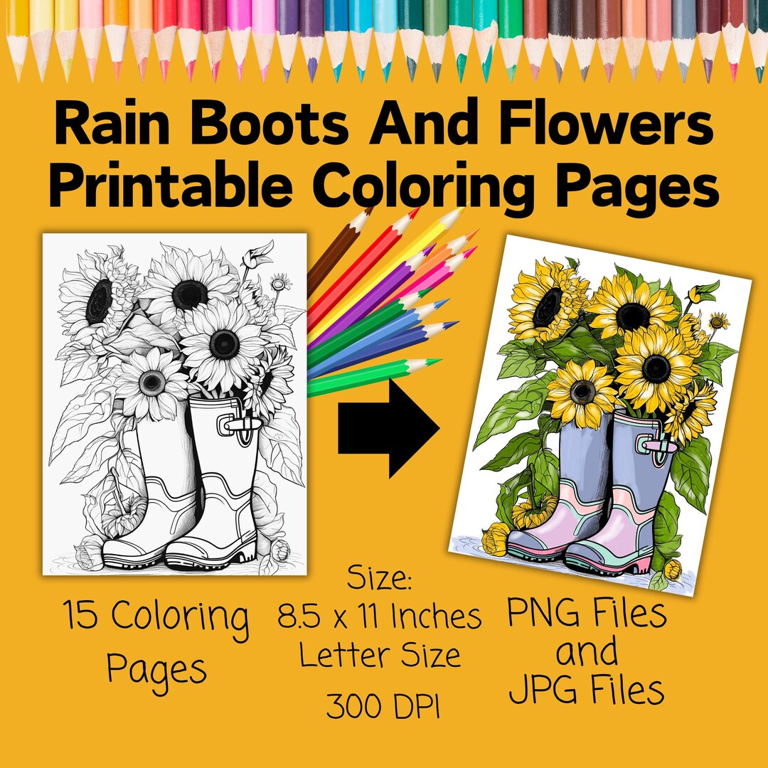 Rain Boots & Flowers Coloring Pages 15 Printable Floral Sheets for ...