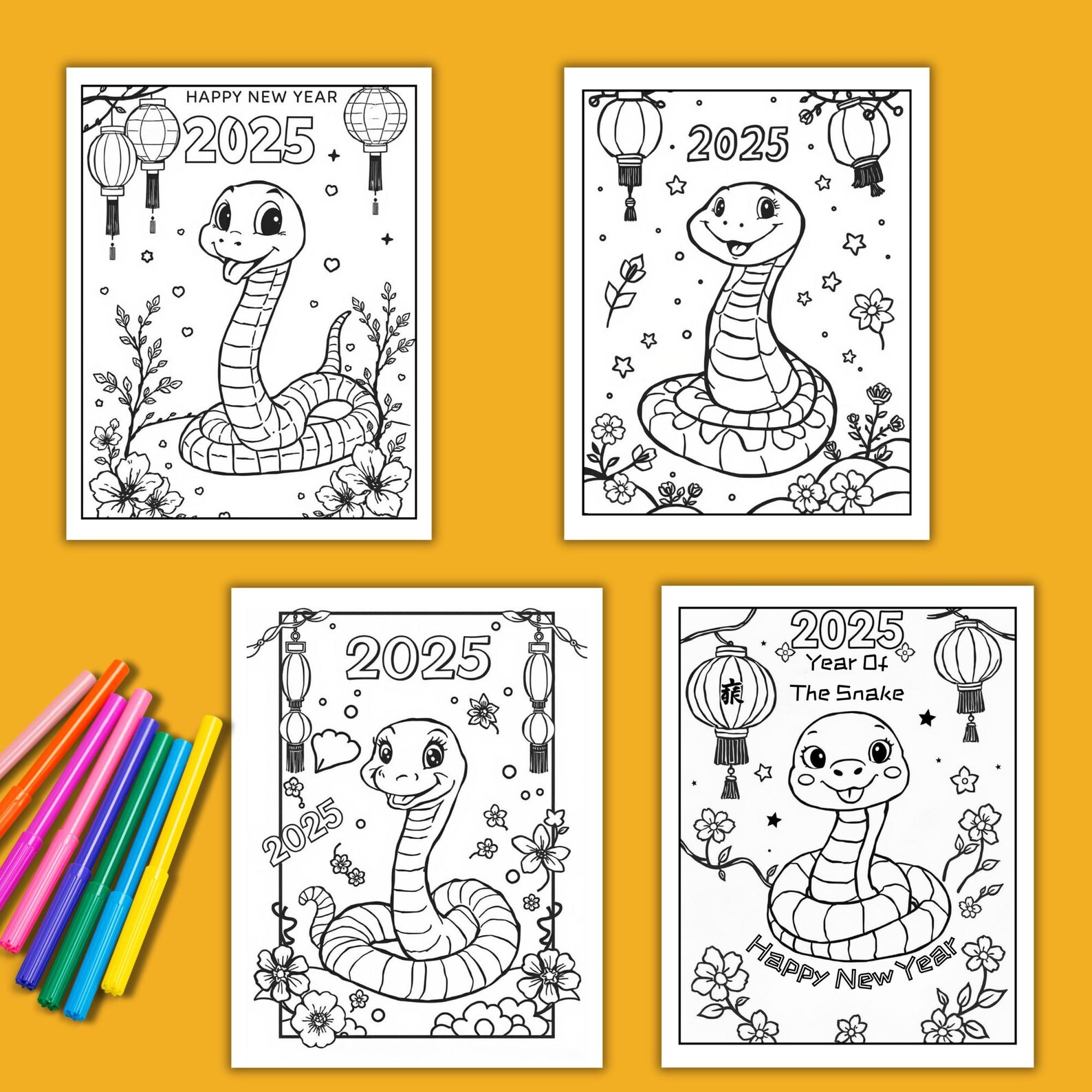 Lunar New Year 2025 Coloring Pages Year of the Snake Printable Chinese ...