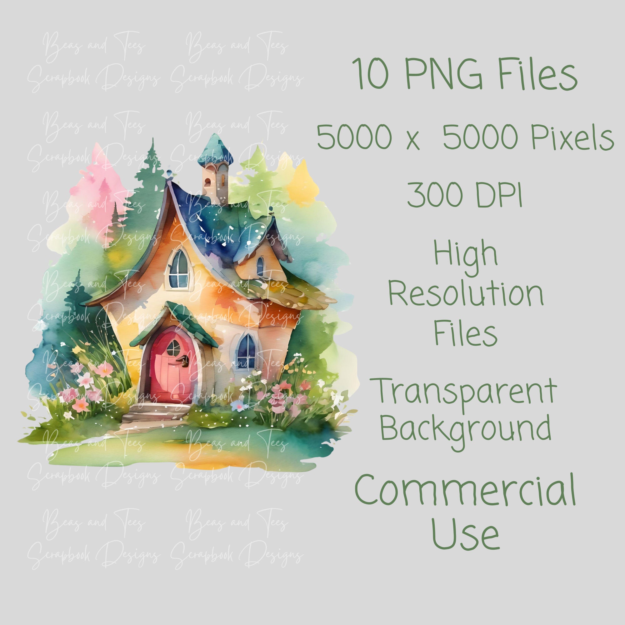 Spring Fairy House Clipart Bundle, Printable Watercolor Pixie Cottage ...