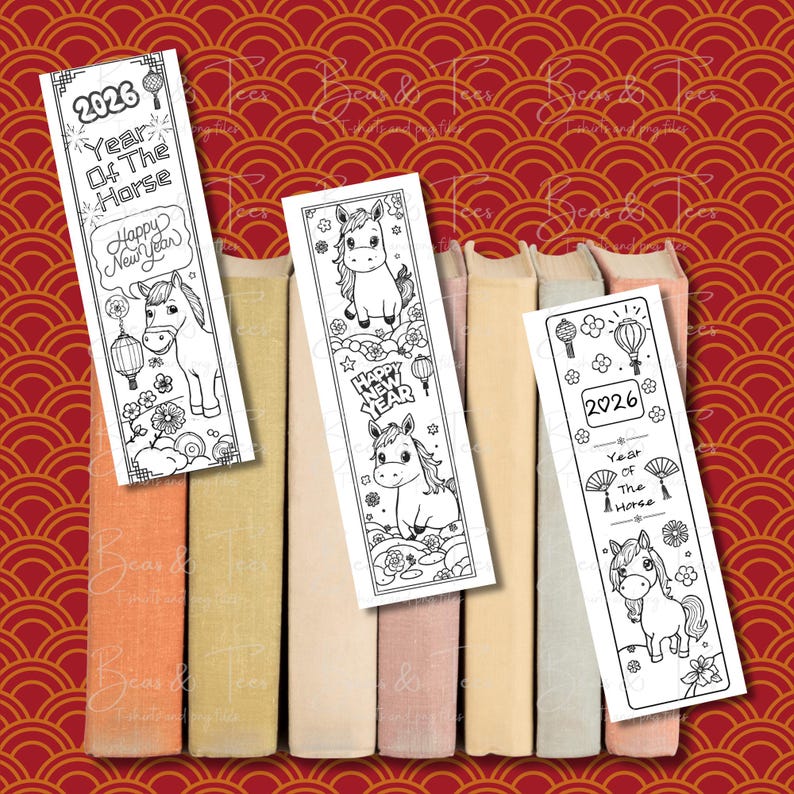 Lunar New Year 2026 Year of the Horse Coloring Bookmarks Chinese Zodiac ...