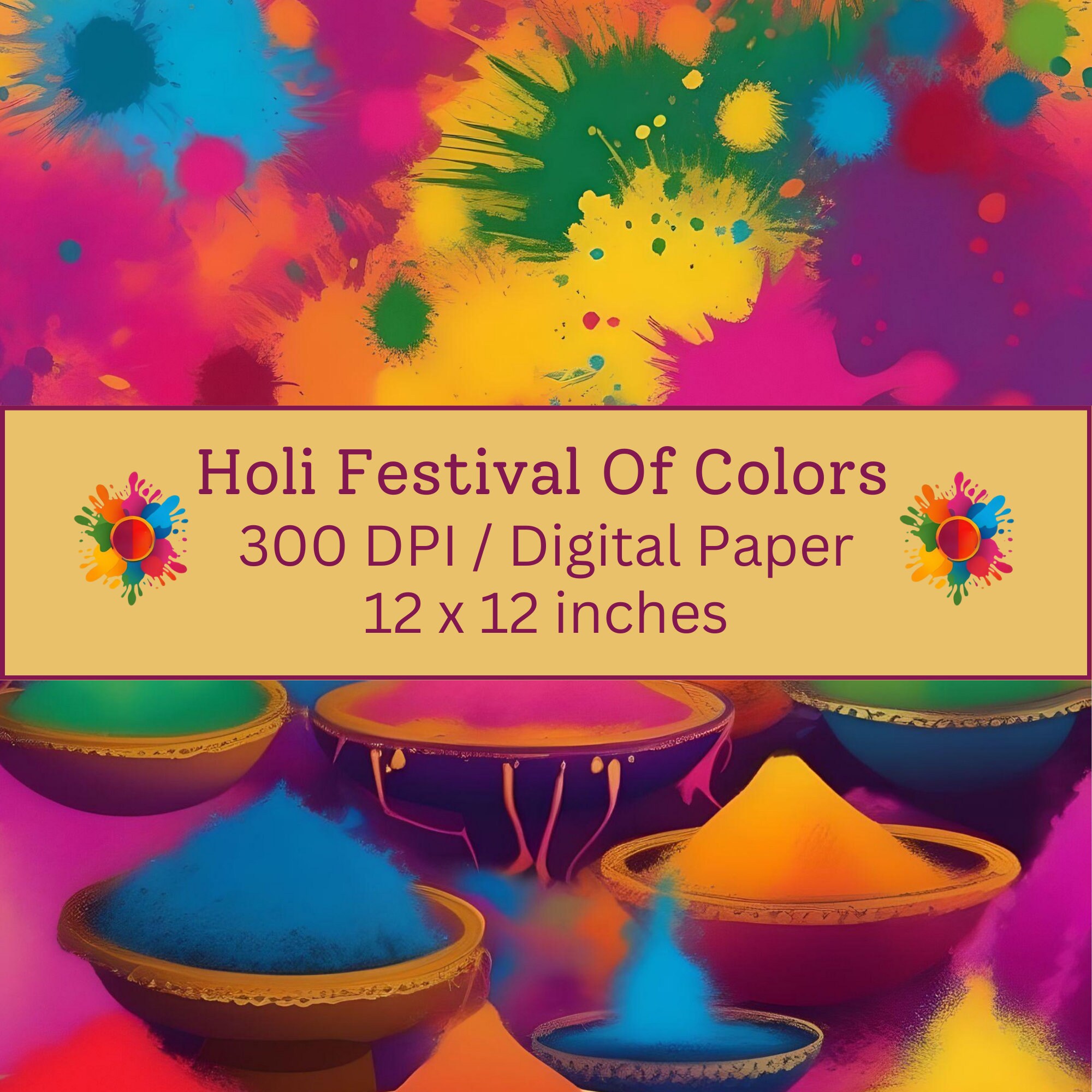 Holi Festival of Colors Digital Paper & Clipart 12x12 Inch 300 DPI ...