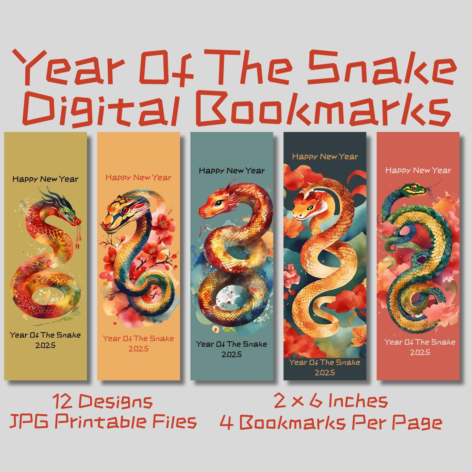 Lunar New Year 2025 Bookmark Year of the Snake Chinese Zodiac Printable ...