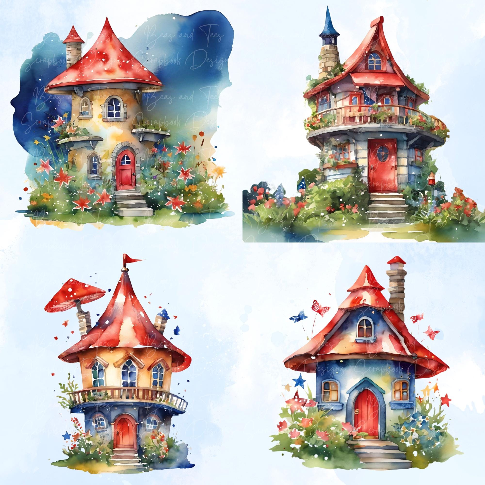 Fairy House Clipart Bundle, Printable Pixie Garden Home, Commercial Use ...