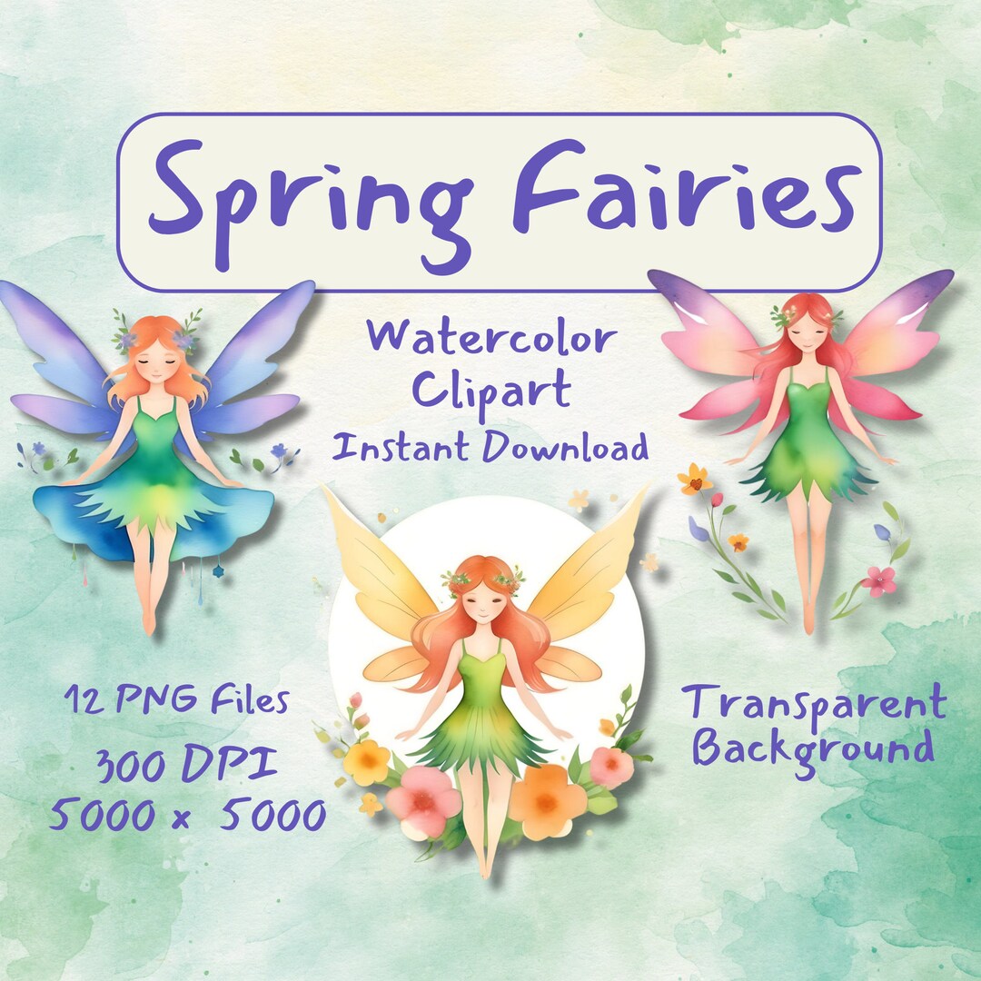 Spring Fairy Clipart Bundle, Printable Watercolor Flower Pixie ...