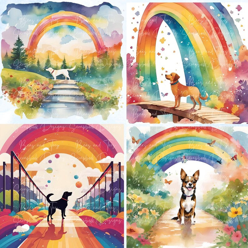 Rainbow Bridge Dog Watercolor Clipart Pet Memorial Art Digital Download ...