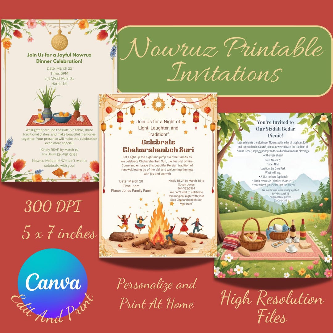 Editable Nowruz Invitation Persian New Year Card Haft-sin Table Dinner ...