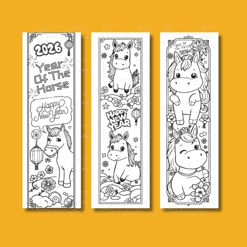 Lunar New Year 2026 Year of the Horse Coloring Bookmarks Chinese Zodiac ...