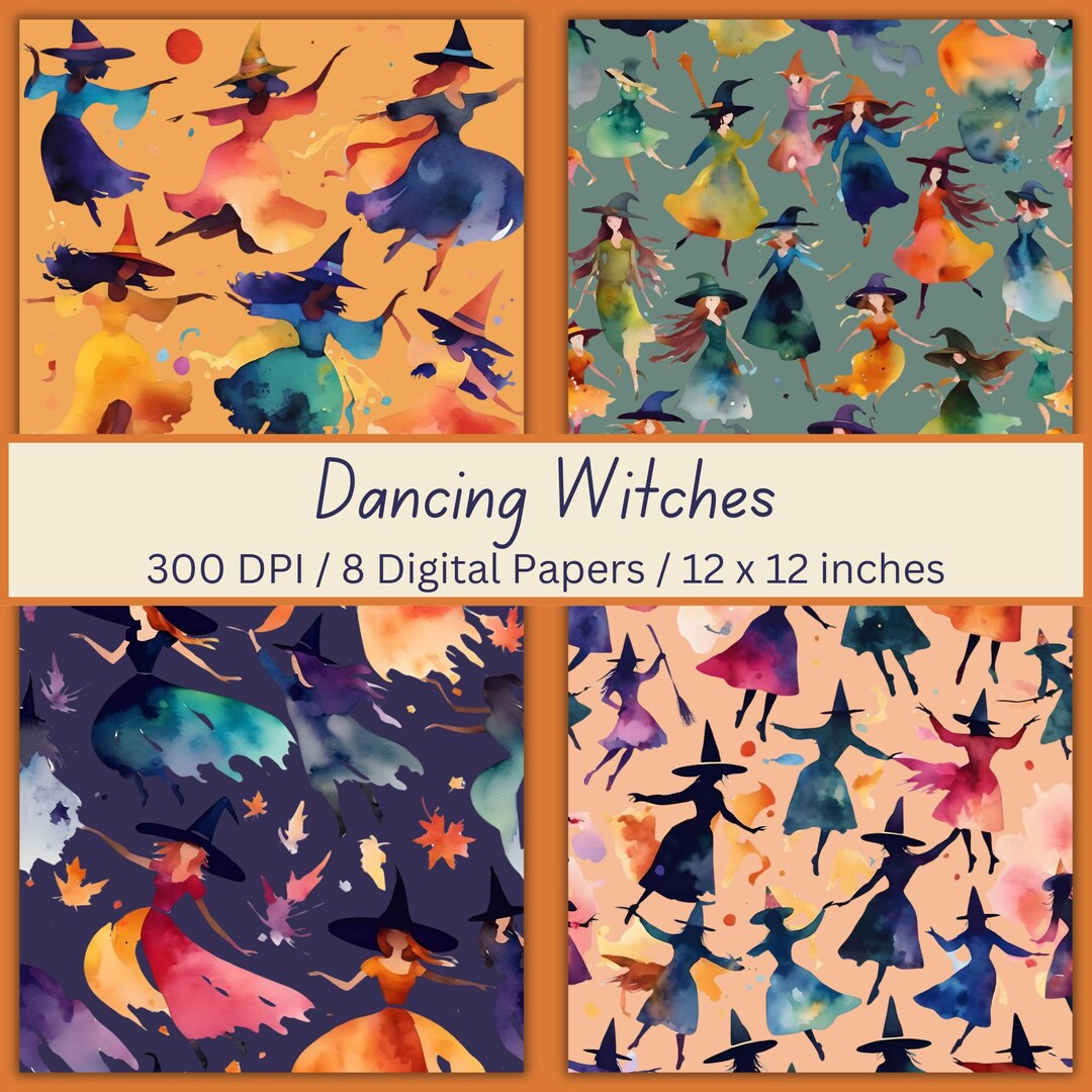 Dancing Witches Watercolor Digital Paper 8 Witch Designs 12x12 Inch ...
