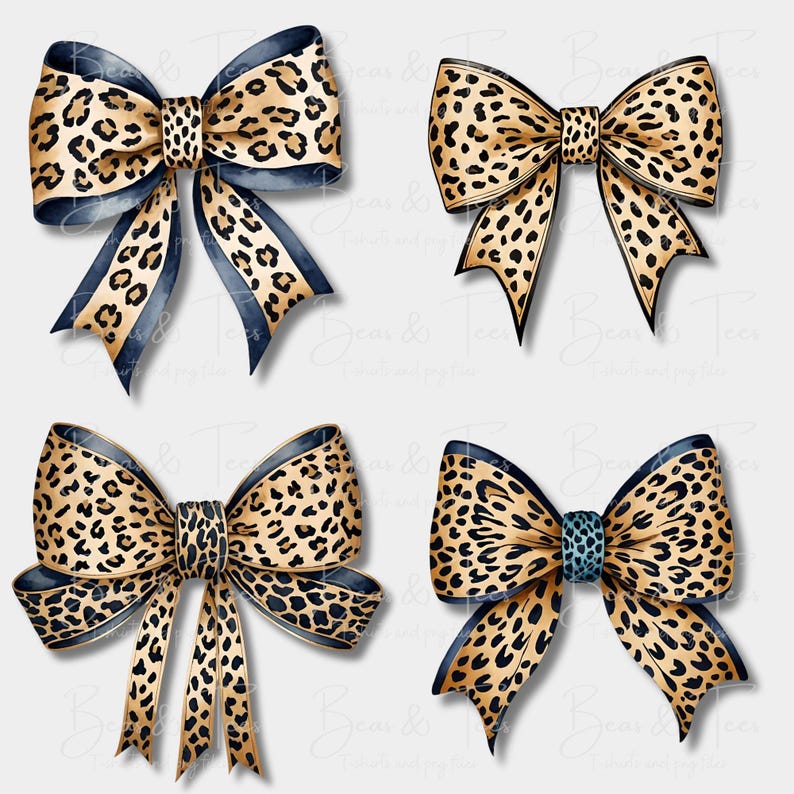 Leopard Print Bow Clipart Watercolor Animal Print Bows Coquette Leopard ...