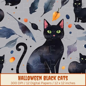 Halloween Black Cat Digital Paper Pack 12 Printable 12x12 Inch Paper ...