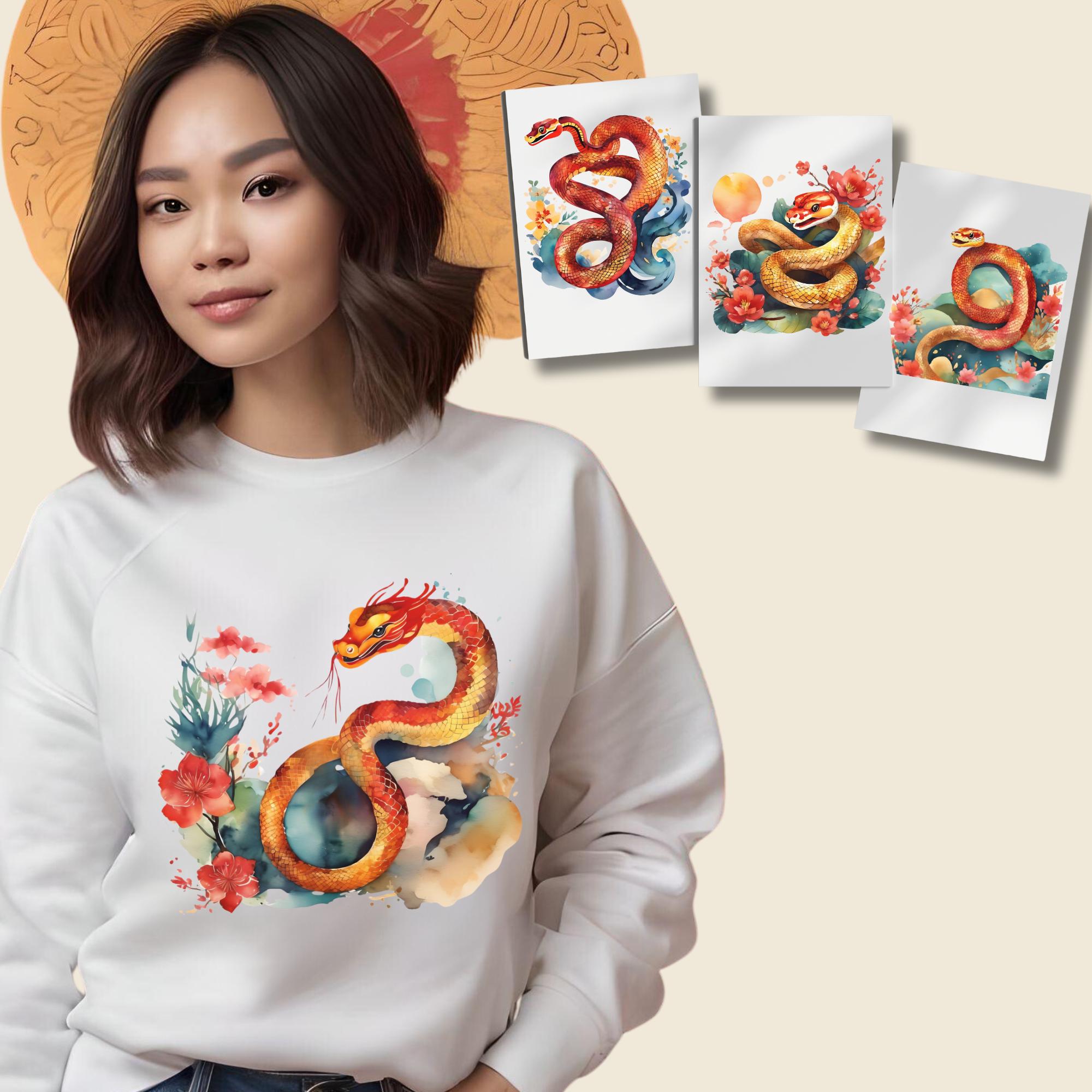 Lunar New Year Year of the Snake Watercolor Clipart Printable 2025 ...