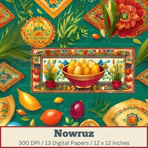 Nowruz Digital Paper Pack 13 Vibrant Persian New Year Designs 12x12 ...
