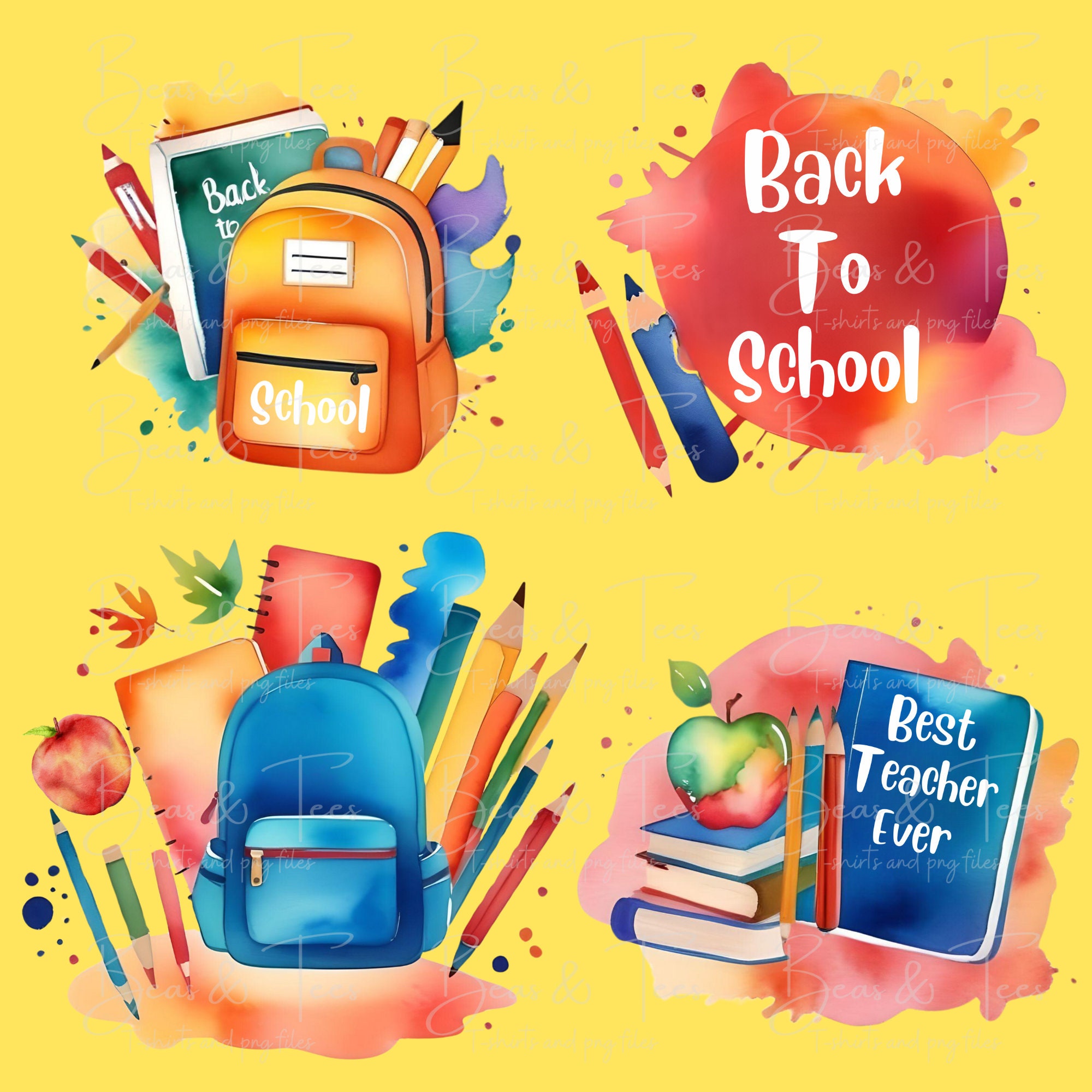 Back to School Clipart Bundle Printable Watercolor Best Teacher Ever, A ...