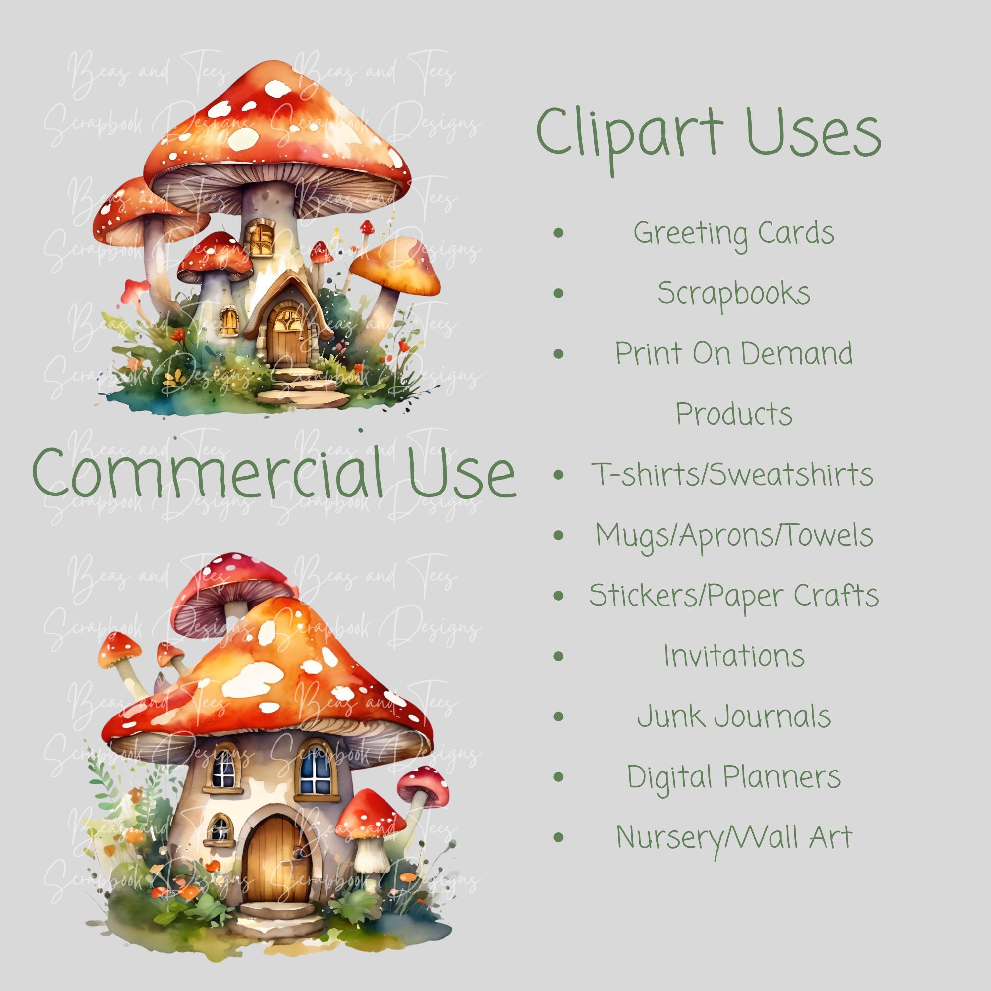 Imágenes prediseñadas de casa de hadas de seta venenosa, acuarela imprimible, casa de hongos ...