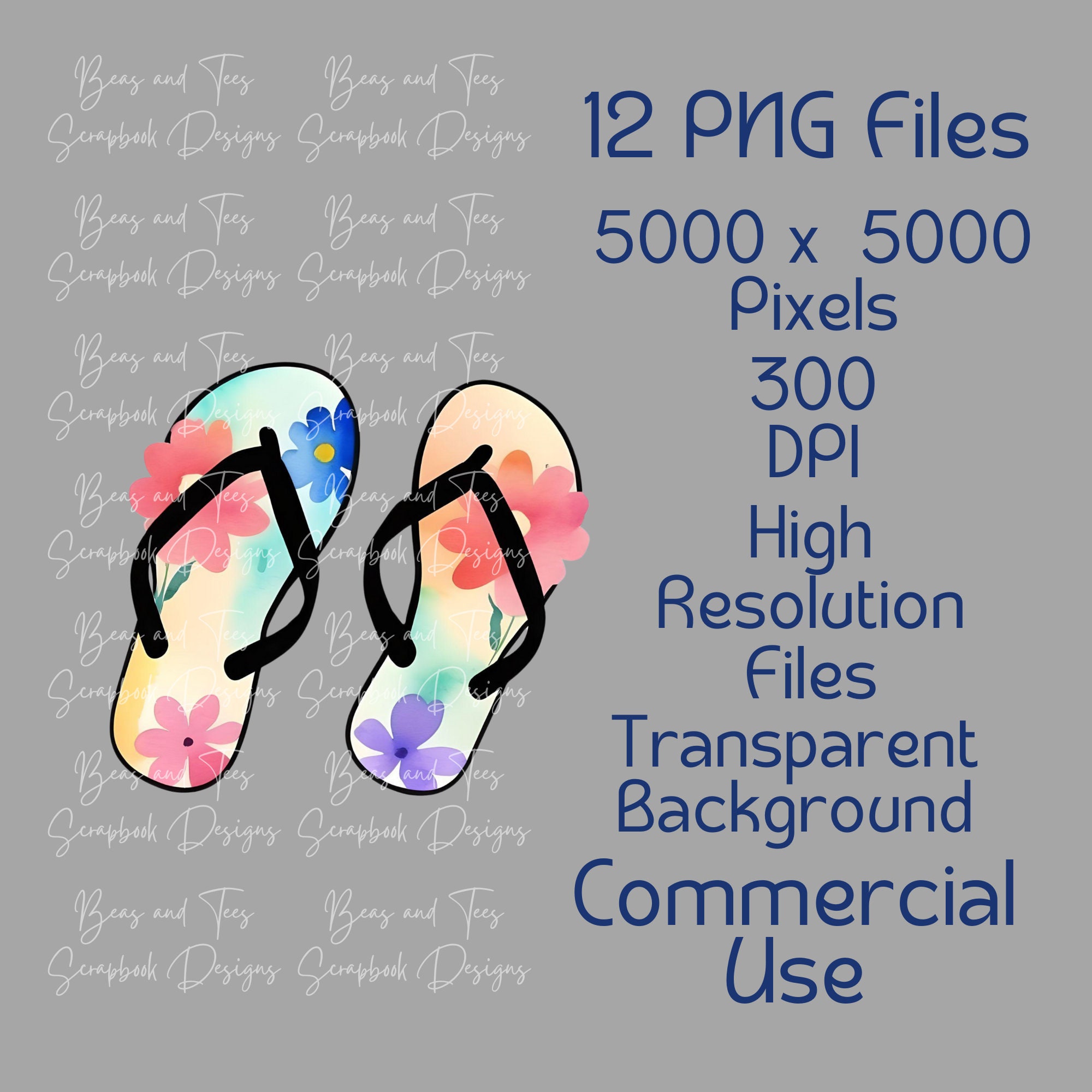Floral Flip Flops Clipart Bundle, Printable Watercolor Flower Hawaiian ...